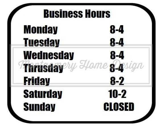 Business Hours Decal Custom by MontgomeryHomeDesign on Etsy