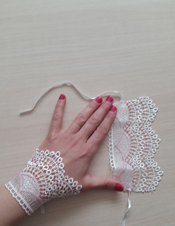 wedding pink wrist cuffs bridal glovespeach by DreamAndReality