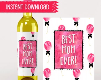 Wine Label Mothers Day Most Fabulous Mom PDF by UptownDownloads