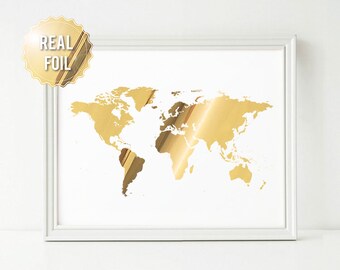 Gold foil world map | Etsy