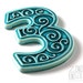 ceramic house number 3 turquoise