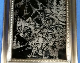 Etched wolf glass | Etsy