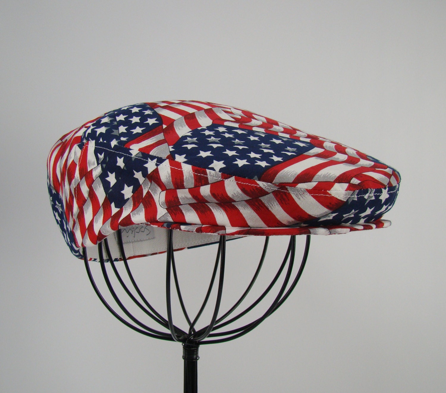 Patriotic American Flag Inspired Patchwork Print Cotton Jeff Cap, Flat ...