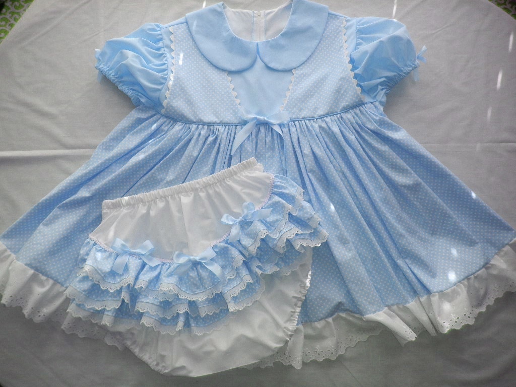 Adult Baby Sissy Littles Faux Baby BLUE JUMPER Dress Set