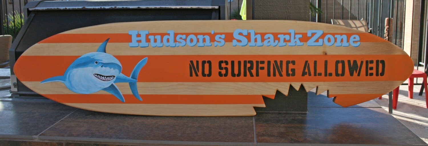 Surfboard wall art shark bite personalized custom painted.