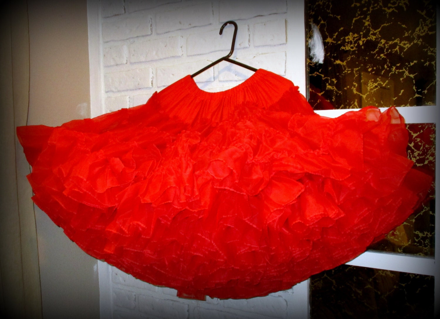 Vintage Red Petticoat Rockabilly Slip Skirt Full Crinoline