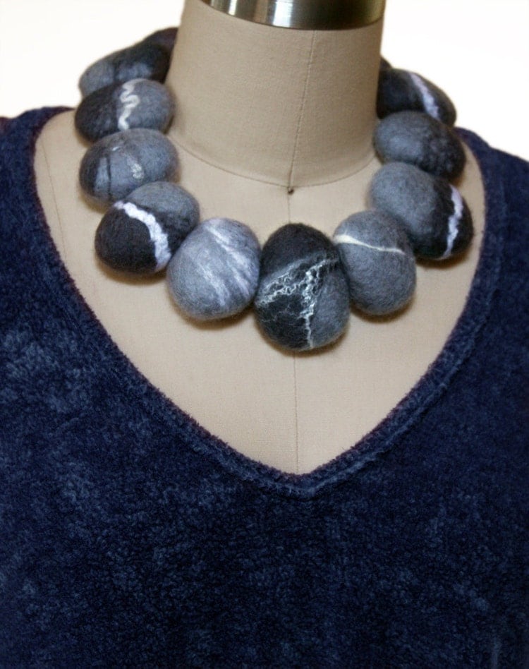 Large felted stones Necklace wool felt rocks pebbles by GBDesign