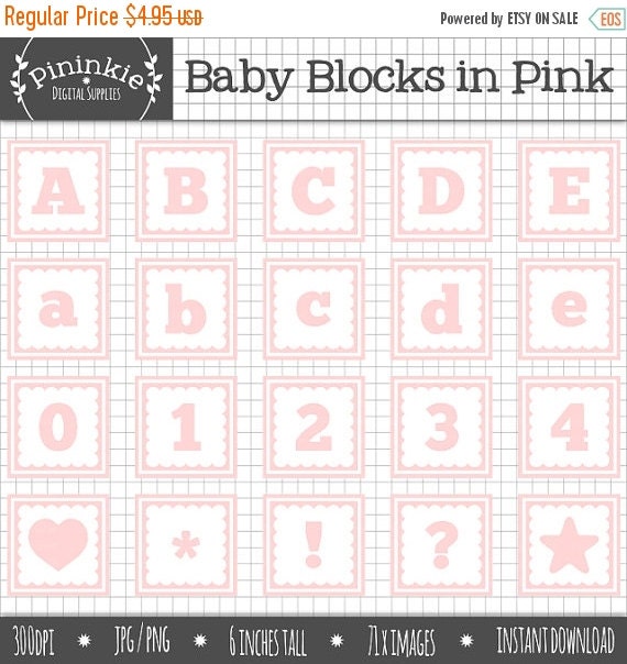80% OFF SALE Pink Baby Blocks ClipArt ABC's Baby by Pininkie