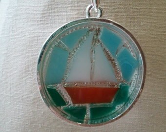 ancient boat NECKLACE. Cyprus ship COIN jewelry . greek
