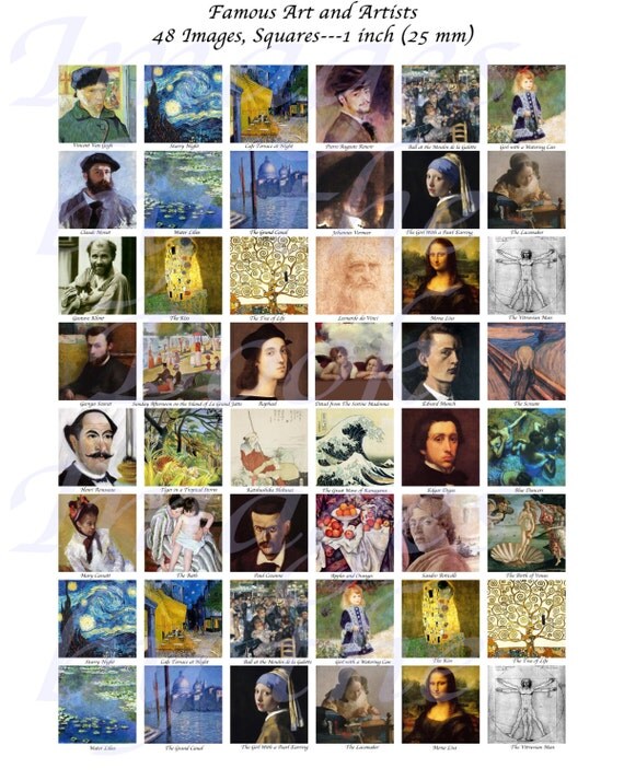 Famous Paintings and Artists Printables ONE INCH SQUARES 25