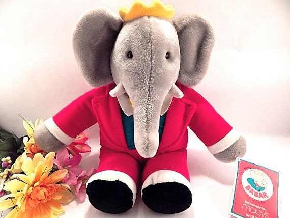 Babar the Elephant King Stuffed Plush Animal Vintage 1988 Gund