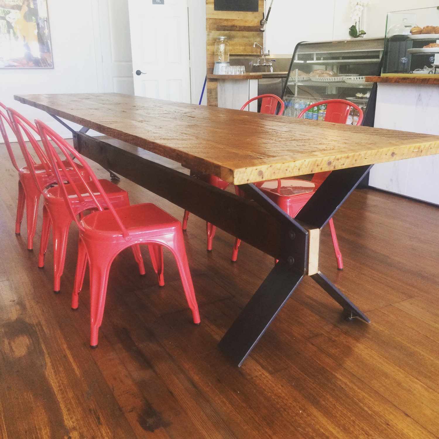 Harvest Table from Reclaimed Fir with Trestle Base