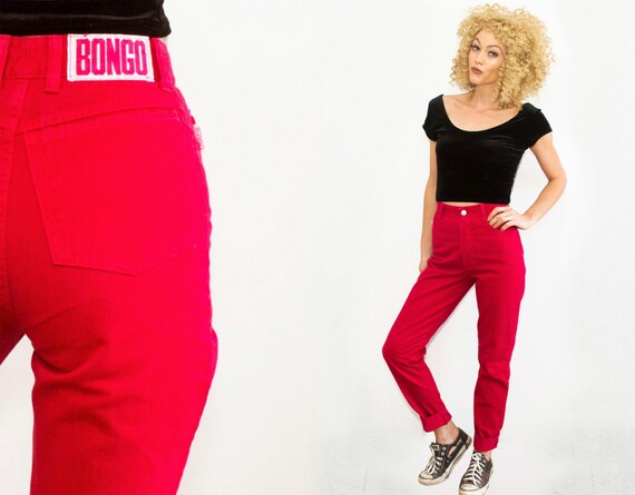 90s Red Denim BONGO High Waisted Denim Skinny by Idlized on Etsy