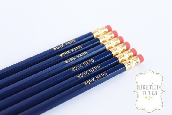 Navy Blue Pencils // WORK HARD // Personalized by PaperBerryPress