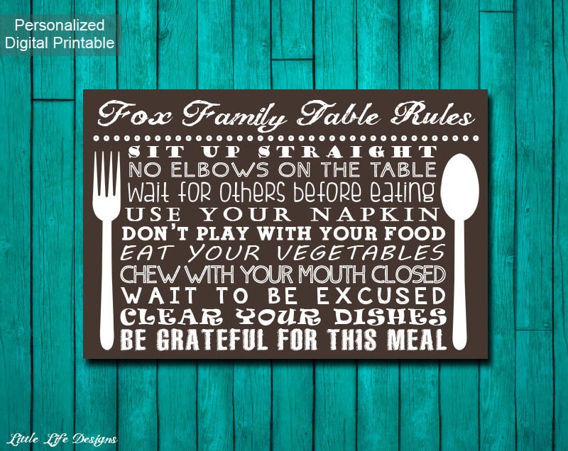 Table Manners Sign Family Table Rules Sign Kitchen Decor Table Manners Sign Family Table Rules Sign Kitchen Decor
