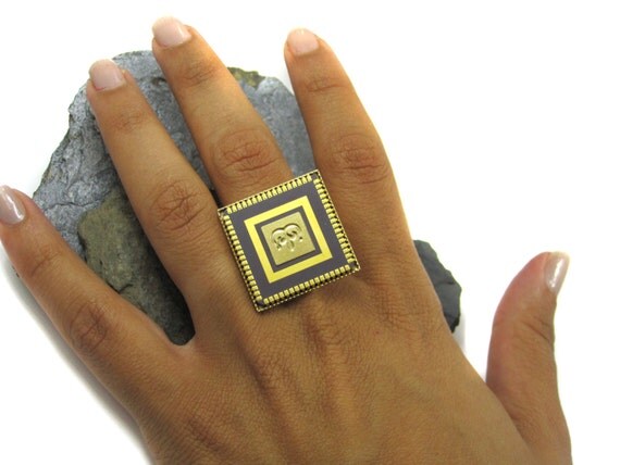 Gold computer chip Ring Adjustable Ring Computer by UrbanRaven
