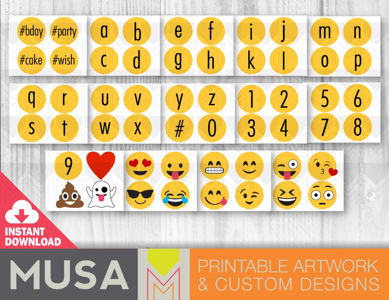 INSTANT DOWNLOAD / EMOJI full alphabet circles for custom