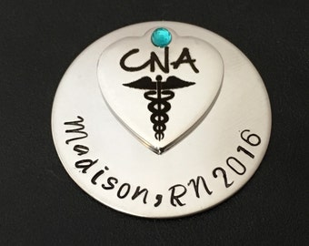 Hand Stamped Pin for RN LPN or Cadeceus / Nurses / Nursing