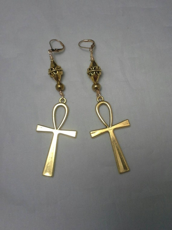 Beautiful Gold Ankh Symbol Earrings. by SoftlySisterDesigns