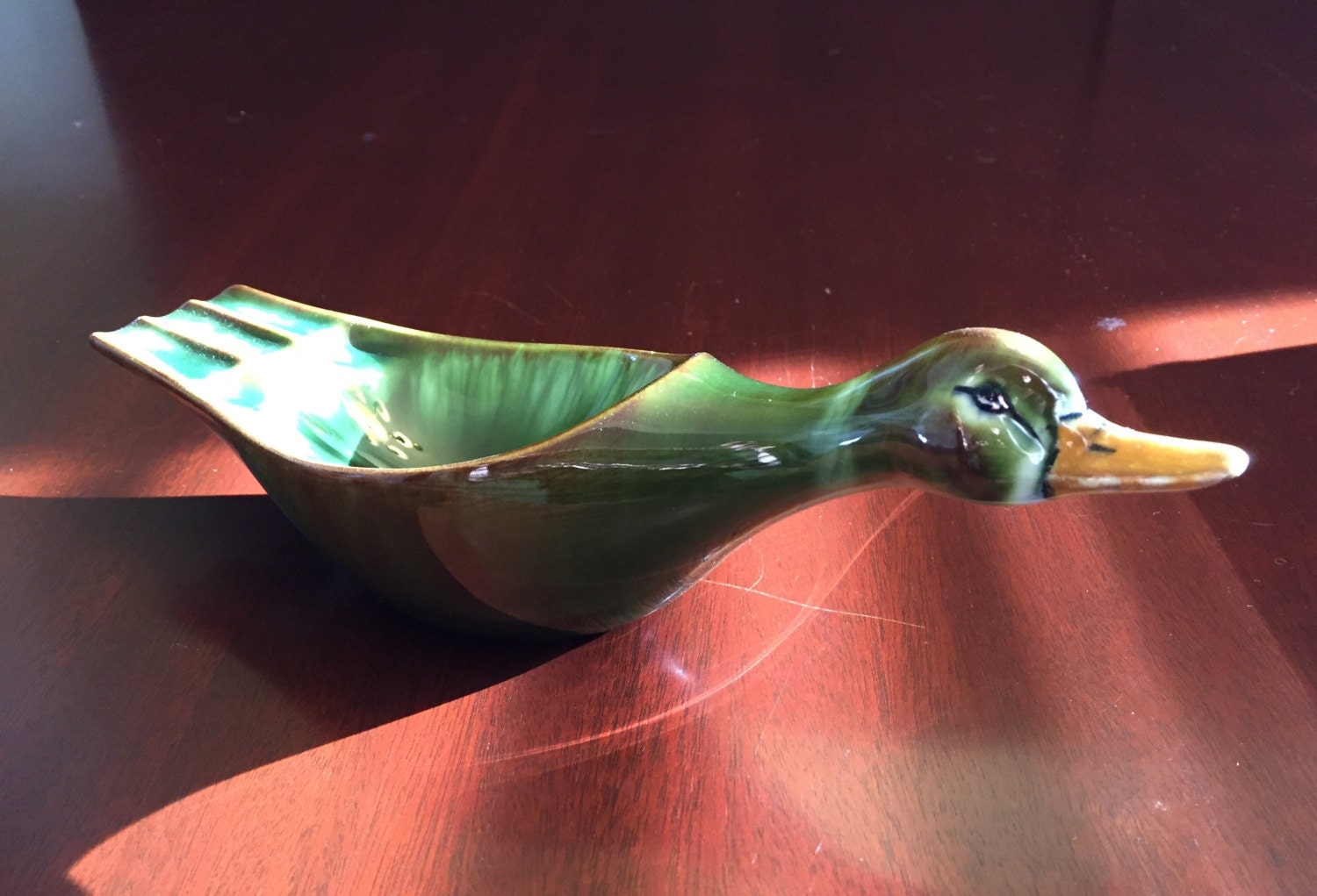 Vintage Duck Pottery Dish, Ceramic Mallard Duck, collectible duck ...