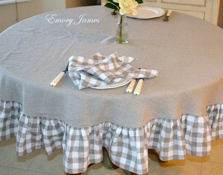 Linen Round Tablecloth with Checked Ruffle French by EmoryJames