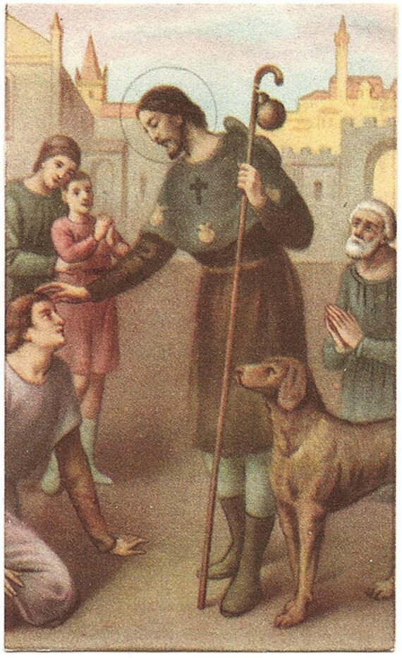 Dogs Patron Saint Roch Rocco Vintage French Holy Prayer Card