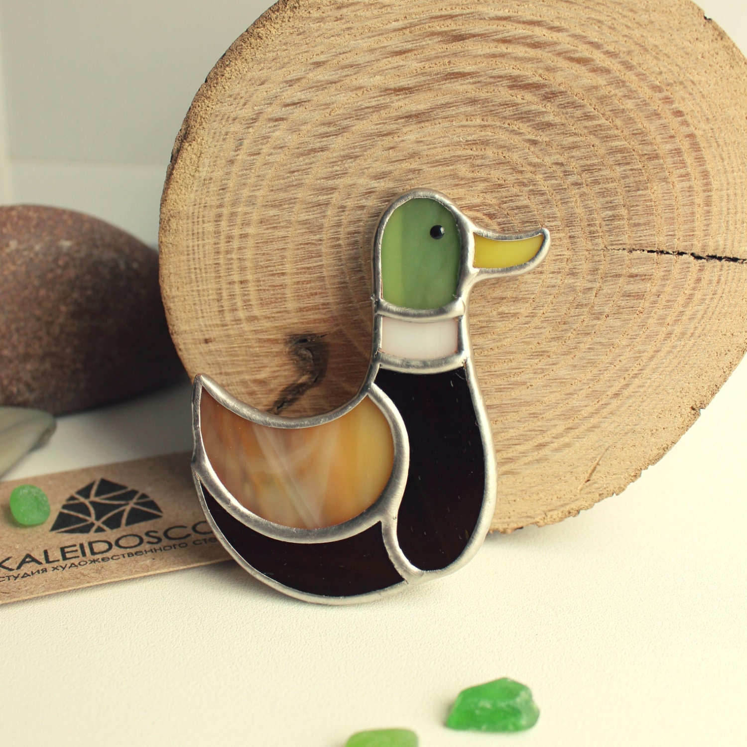 Broche de cristal pato técnica Tiffany vidrieras pato