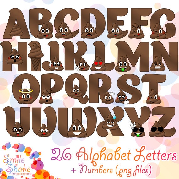 PNG Digital Poop Alphabet 36 Letters and Numbers Wall Printable Poop ...