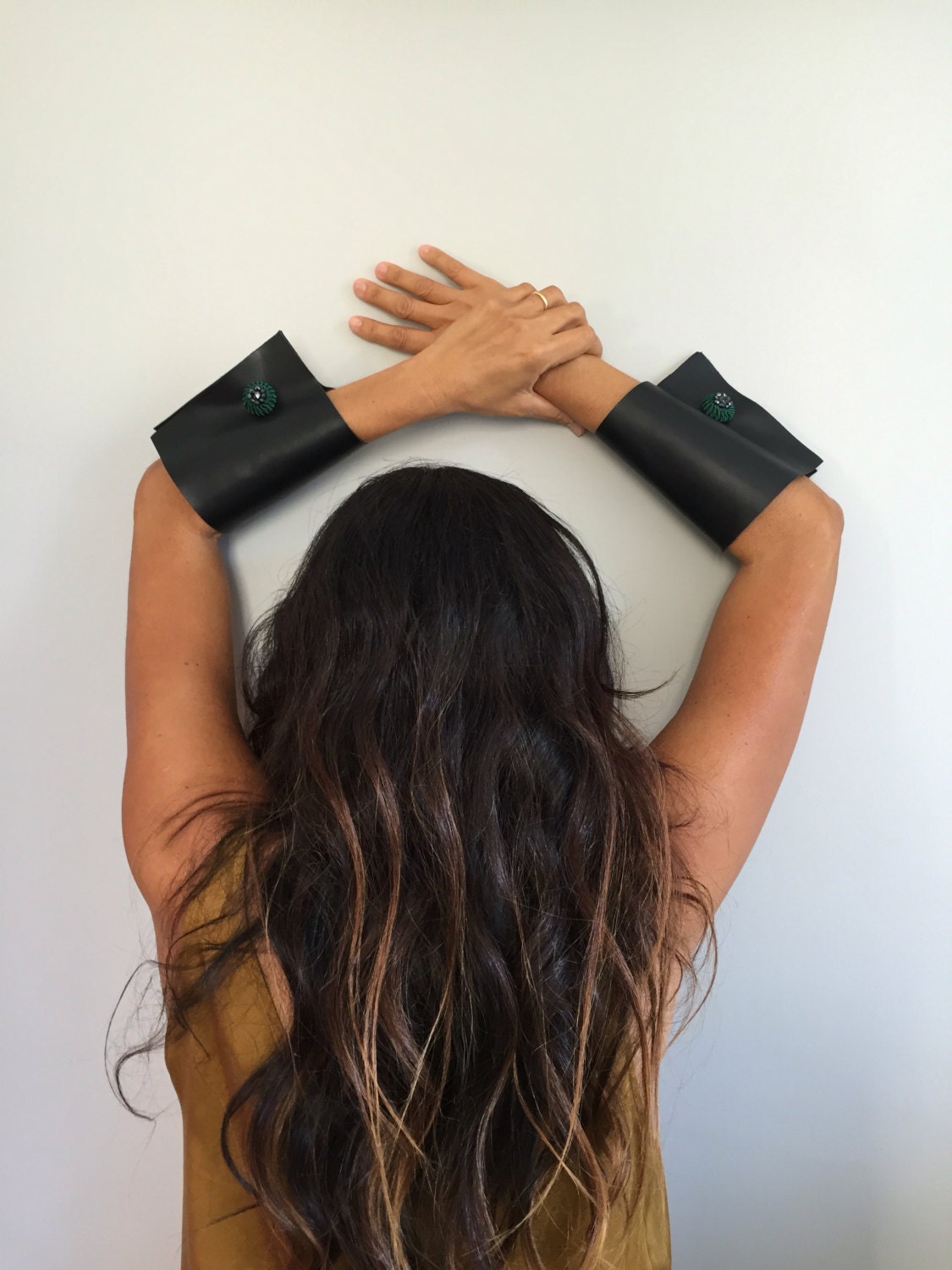 detachable cuffs Black leather wrist cuff minimalist cuff