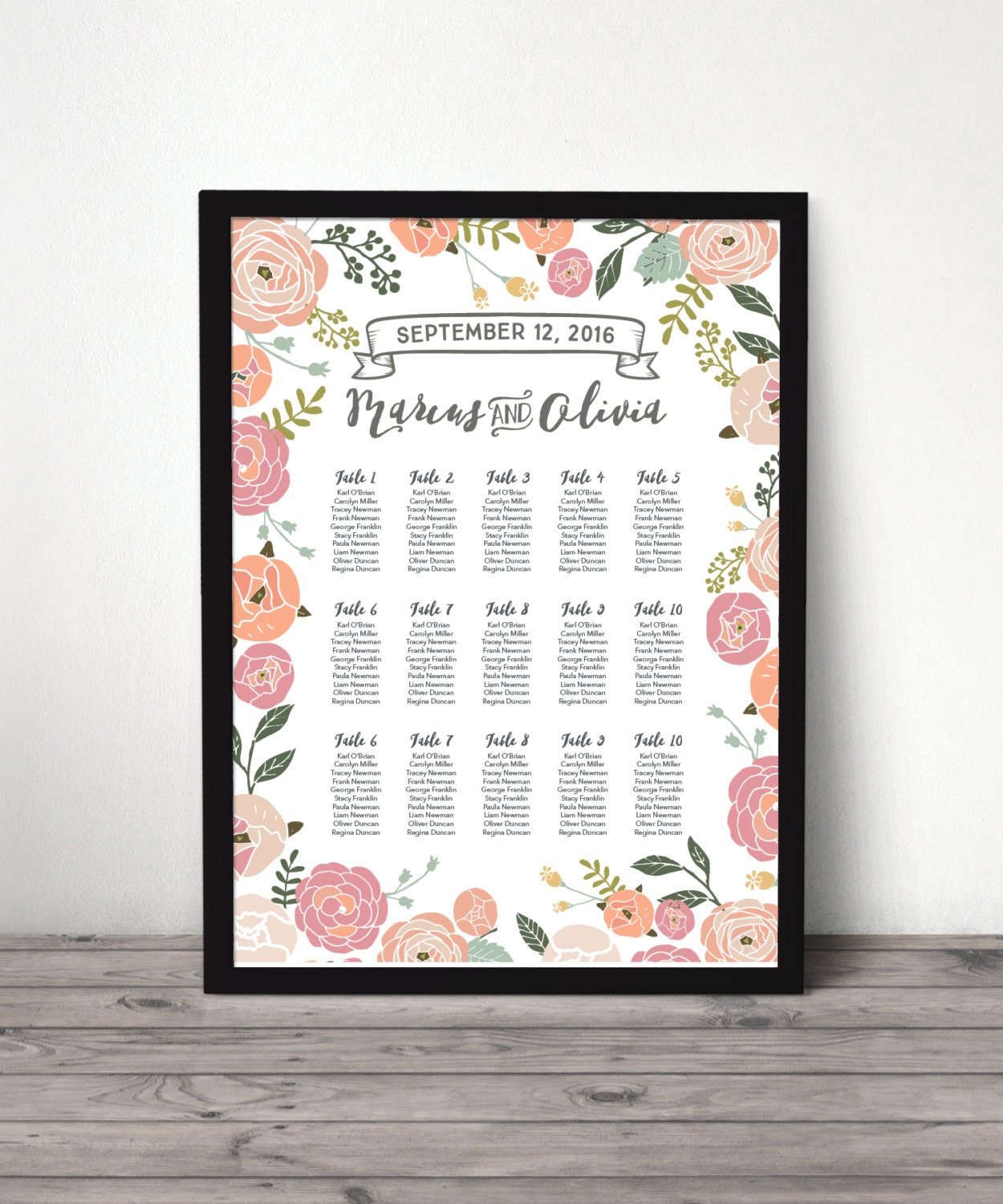 Custom Table Arrangement or Seating Sign Vintage Rose