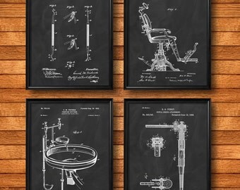 SET of 4 SCIENCE Posters Vintage Patent Illustration Art
