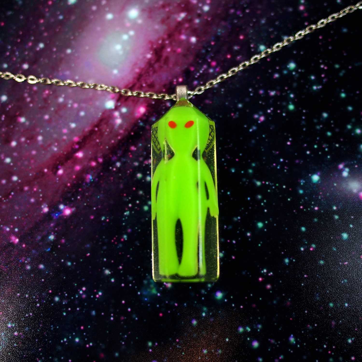 Alien in Crystal Necklace / Faux Crystal Alien Necklace or