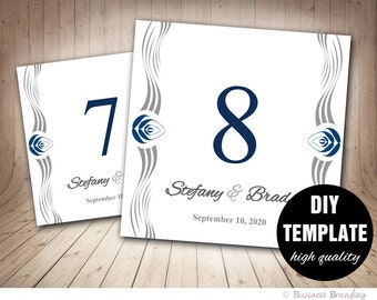 Wedding Table Card Template Blue Wedding Table Card by paperfull