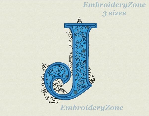 Large letter J Applique machine embroidery design Monogram J
