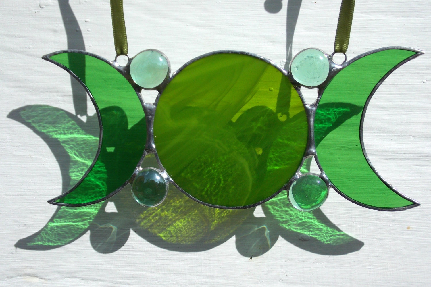 Stained Glass 'Triple Moon Goddess Symbol' Hanging