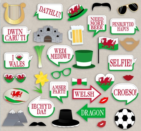 35 Welsh Party Photo Booth Props Wales party props love