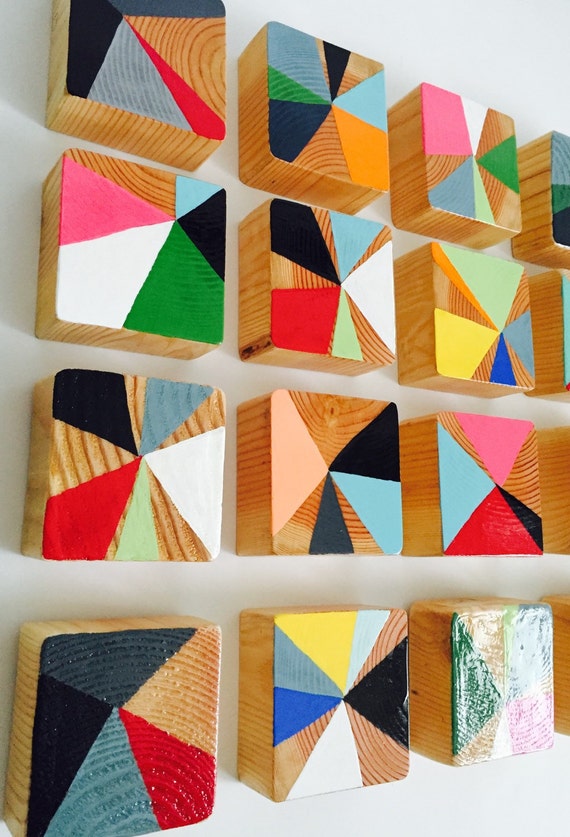 Original Modern Abstract Painting Wood Block Sculpture