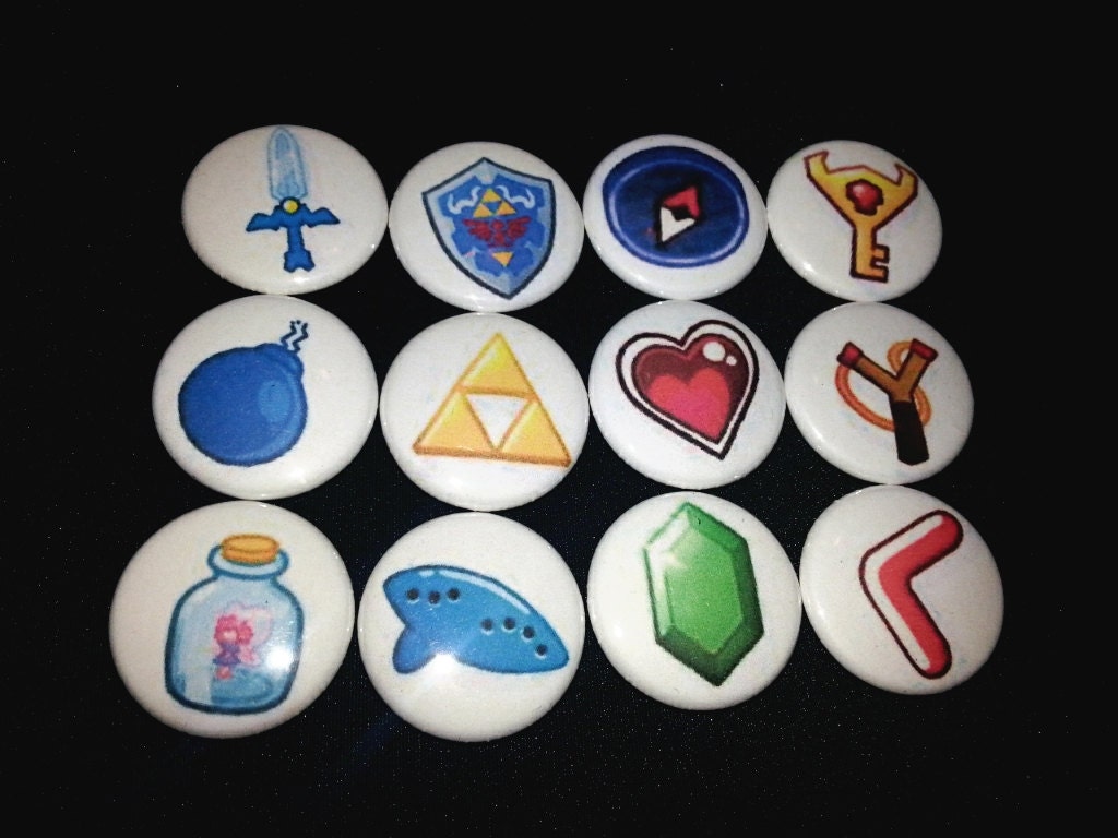 12 one-inch Legend of Zelda Item buttons
