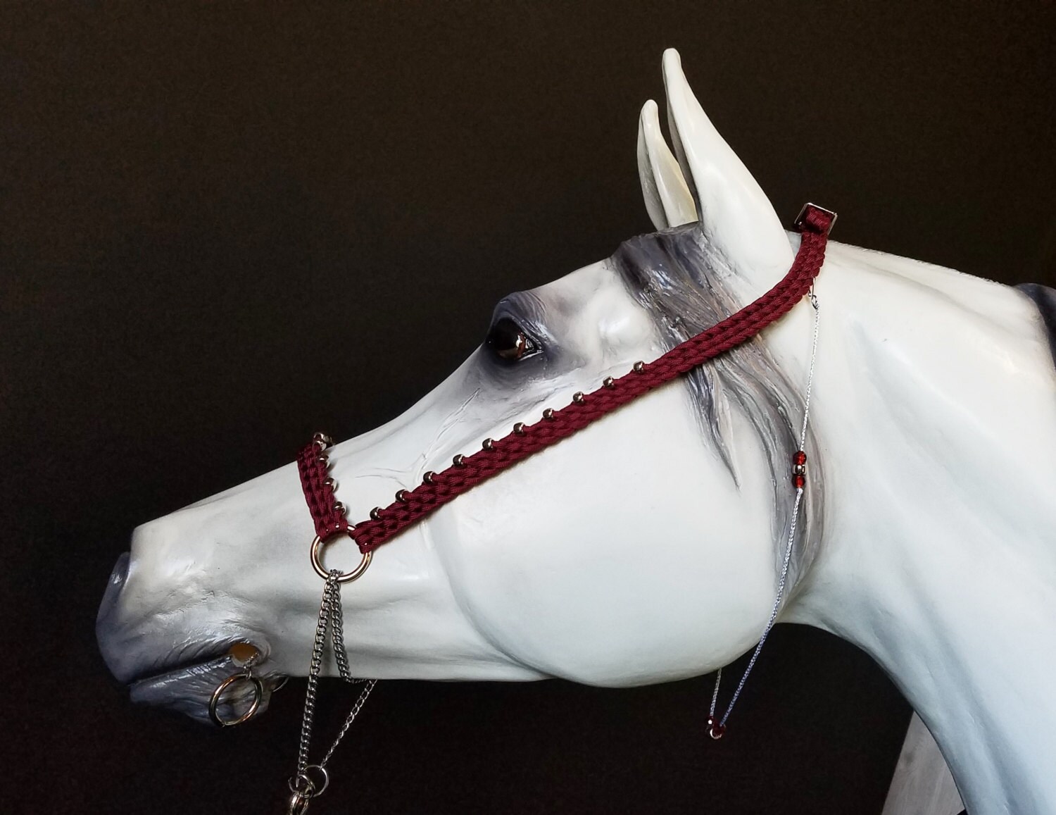 Hand Braided Arabian Style Show Halter Horse Tack BURGUNDY