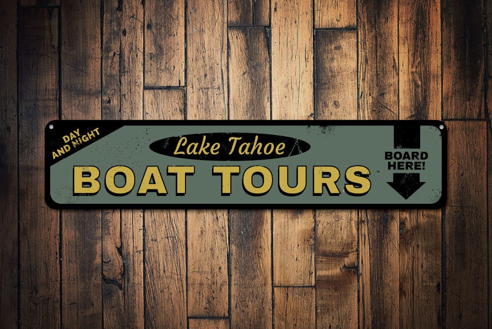 Boat Tours Sign Personalized Board Here Day & Night Arrow