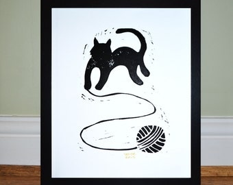 Cat lino print | Etsy