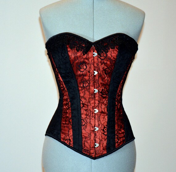 Classic Satin Overbust Authentic Corset With Lace Steel Boned