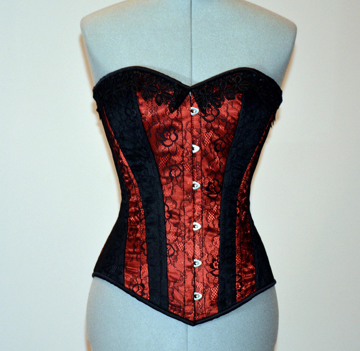 Classic Satin Overbust Authentic Corset With Lace Steel Boned