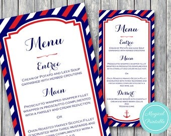Nautical Wedding Menu Template with Anchor for Microsoft Word