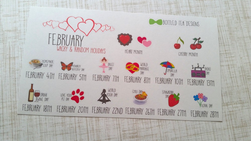 February Wacky & Random Holiday Stickers Set of 16 Item 121