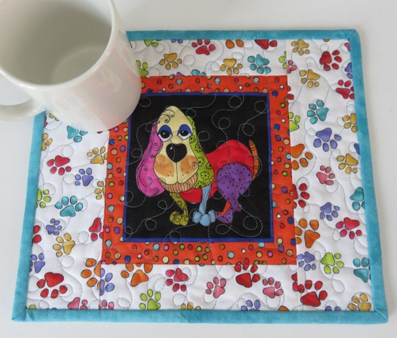 Quilted Dog Mug Rug Quilted Puppy Snack Mat by LunettaQuilts