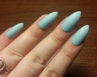 Blue stiletto nails | Etsy
