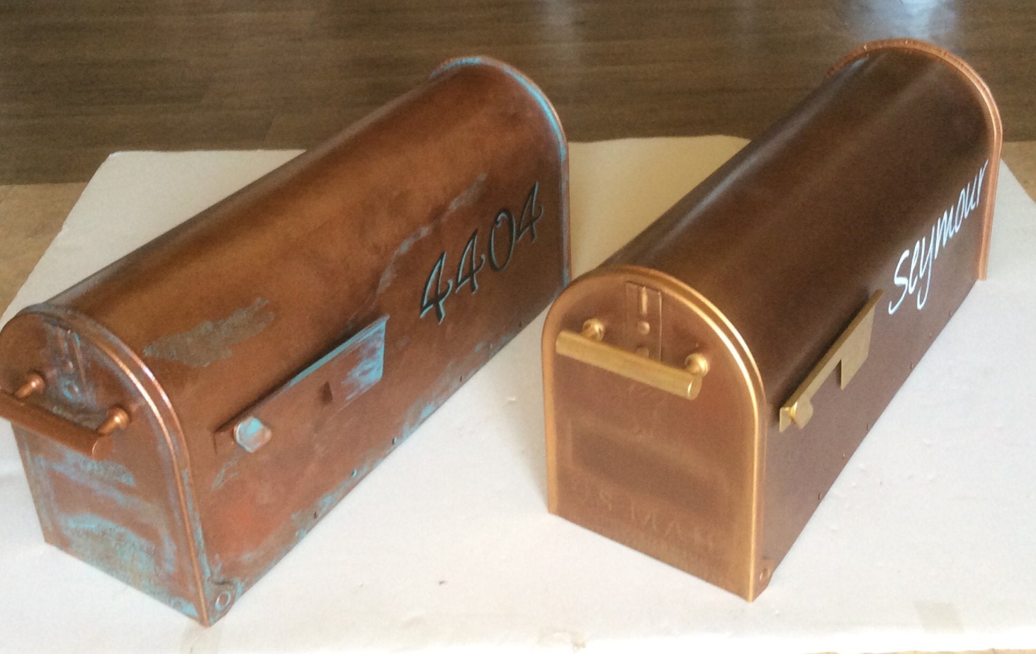 Rustic Copper mailbox hand painted copper verde curbside