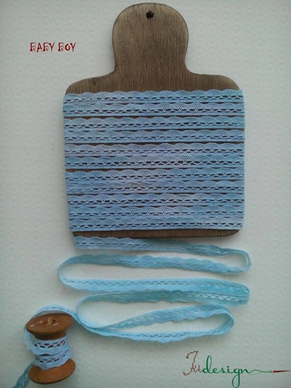 Hand dyed cotton lace BABY BOY 10mm wide 22yard
