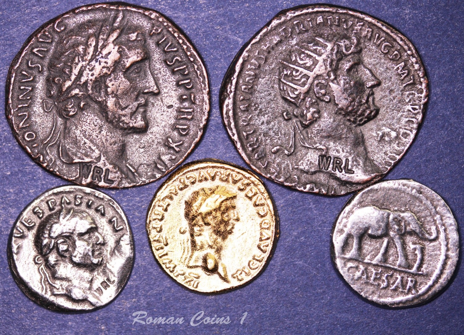 5 REPRODUCTION Roman coins AS Dupondius Aureus Denarius